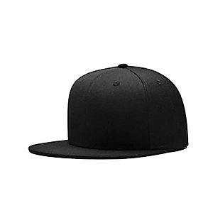 Snapback Adjustable Men's & Women Solid Plain Flat Brim Hat Baseball Cap Hip Hop Style (Black), One Size-Medium