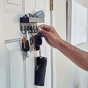 NM E-Store - Magnetic Key Holder w/ 6 Key Hooks, Key Holder for Wall w/Built-in Extra-Deep Tray, Multifunctional Key Hooks for Wall Mounting, Modern Key Rack Organizer, Black