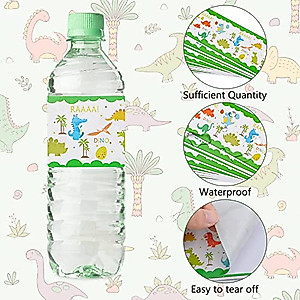 URROMA 48 Pcs Dinosaur Baby Shower Water Bottle Labels Waterproof Water Bottle Wrappers Green Animal Water Bottle Stickers Baby Shower Bottle Wraps Decorations for Birthday Party