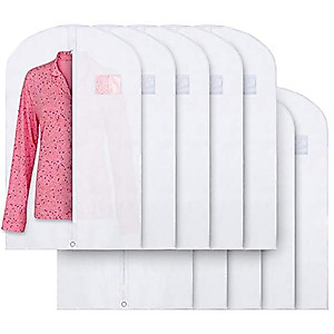 Plixio 40" Clear White Hanging Garment Bags for Closet Storage - Clothing, Coat, Dance Costumes, Suit Bags for Travel and Clothes Storage - Men Suit Cover, Clear Garment Bag, Dress Bag - (10 Pack)
