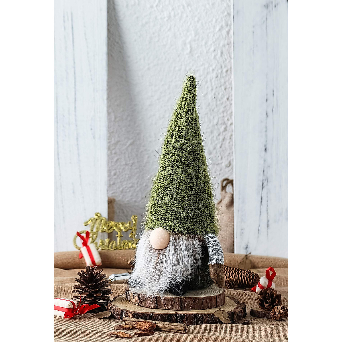 Funoasis Christmas Gnome Gifts Holiday Decoration Birthday Present Handmade Tomte Plush Doll, Home Ornaments Tabletop Santa Figurines 14 Inches (Green)