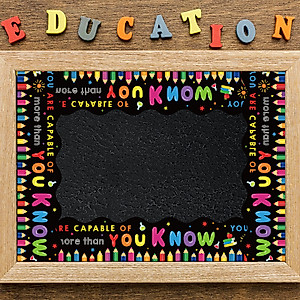 AnyDesign 69ft Inspirational Quote Bulletin Board Borders Growth Mindset Motivational Board Borders Stickers Scalloped Borders Trim for School Classroom Chalkboard Office Wall Party Decor,60Pcs