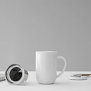 VIVA Minima Balance Pure White Porcelain Infuser Tea cup 17 oz / 500 ml Mug with Stainless Steel Infusion Mesh and Lid - Perfect for Loose Leaf Tea Brewing