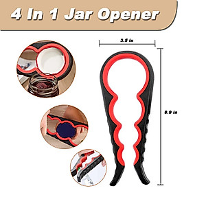 3 Pack Jar Opener, Multi Function 4&5&6 in 1 Bottle Opener (Red & Black)