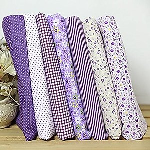 Gaweb Square Shape, Flower, Striped, Polka Dot Cotton Fabric,7Pcs 25x25cm Cotton Fabric Flower Polka Dot Bundle DIY Patchwork Quilt Cloth Purple (7pcs / Set)