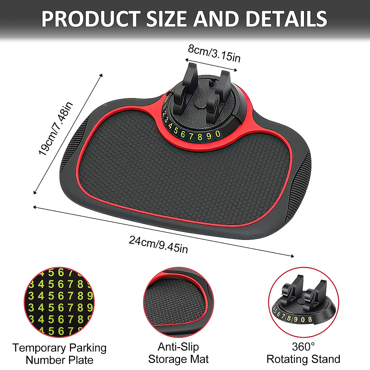 Rednow Portable Electronic Device Mount, Car Phone Holder with Honeycomb Mat, Universal Compatibility, Rotatable, 1 PC