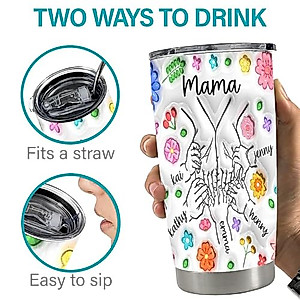 LOVELYPOD Personalized Mama Tumbler with Kids Names, You Hold Our Hands Also Our Hearts Drinking Cup, Custom Mothers Day Gifts For Mom from Daughter Son, Mama Gifts