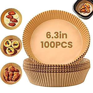 100 PCS Air Fryer Disposable Paper Liners, Maiqufa® Oil-Proof Water-Proof Parchment Round Paper Liners, for Baking Cooking Grilling Frying and Roasting Microwave(6.3in)