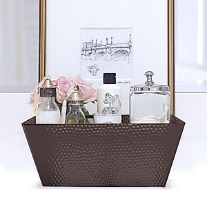 nu steel Oil Rubbed Bronze nusteel Hammered Metal Toilet Tank Tray, Bathroom Countertop Bin, Multipurpose Vanity, Cosmetics Organizer, Perfume Jewelry Makeup