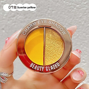 Timipoo Double color eye shadow, high pigment eye makeup palette, matte shimmer metal eye shadow powder, waterproof and durable color eye shadow (07#Sunrise yellow)