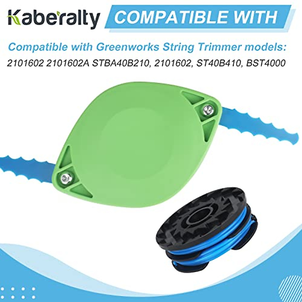 Kaberalty 2900719 Trimmer Head Blade+Spool Line 20ft 0.065" Compatible with Greenworks 2101602 2101602A STBA40B210,ST40B410,BST4000 Dual line String Trimmers (21 Pack)
