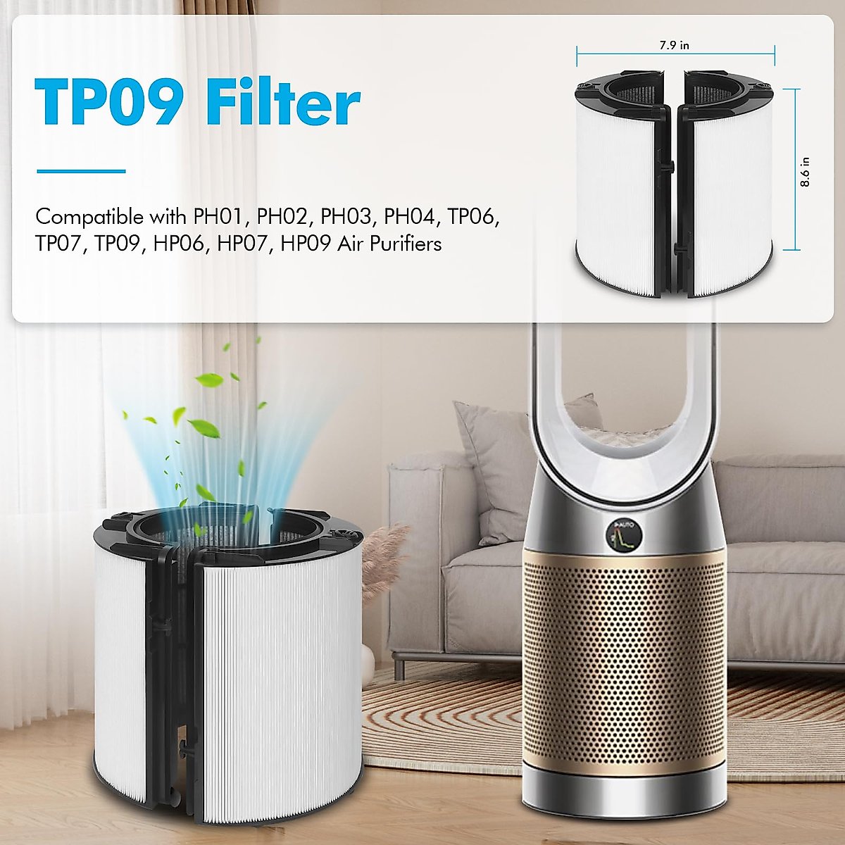 2-IN-1 Filter Replacement for Dyson PH01 HP07 HP10 TP07 TP10 TP09 HP09 HP06 TP06 Air Purifier 360 Combi Glass Pure Cool Hot Humidify Fan, 2-IN-1 Activated Carbon Filter and H13 True Hepa Filter