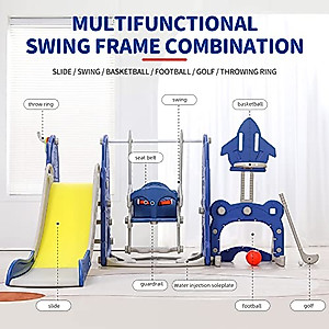 UNICOO - Toddler Slide and Swing Set, Kids Indoor and Outdoor Playground Combination for Boys & Girls (8 in 1 - Dark Blue)