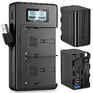 2 x 8800mAh Rechargeable NP-F970 Batteries and Charger, NP-F970 Battery Replacement for Camorder/Video Camera/ Handycams/Monitor/Light Ring, Dual NPF Battery Charger for NP-F970/770/570, FM50/70/90