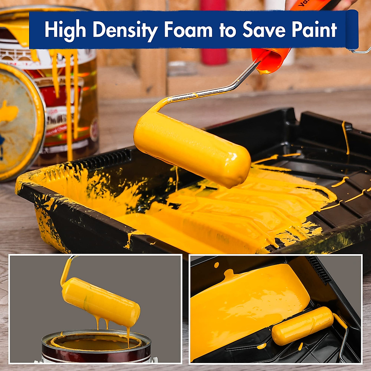 WORKPRO 12-Pack Foam Paint Roller 4 inch, Small Paint Roller Kit, Mini Paint Roller for Painting Walls, Cabinets, Doors, Fences, etc.