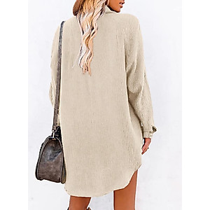 Dokotoo Womens Oversized Dresses for Women Corduroy Long Sleeve Button Down Tunic Dress Tops for Women Casual Outfits Clothing 2024 Fall Trendy Beige XLarge