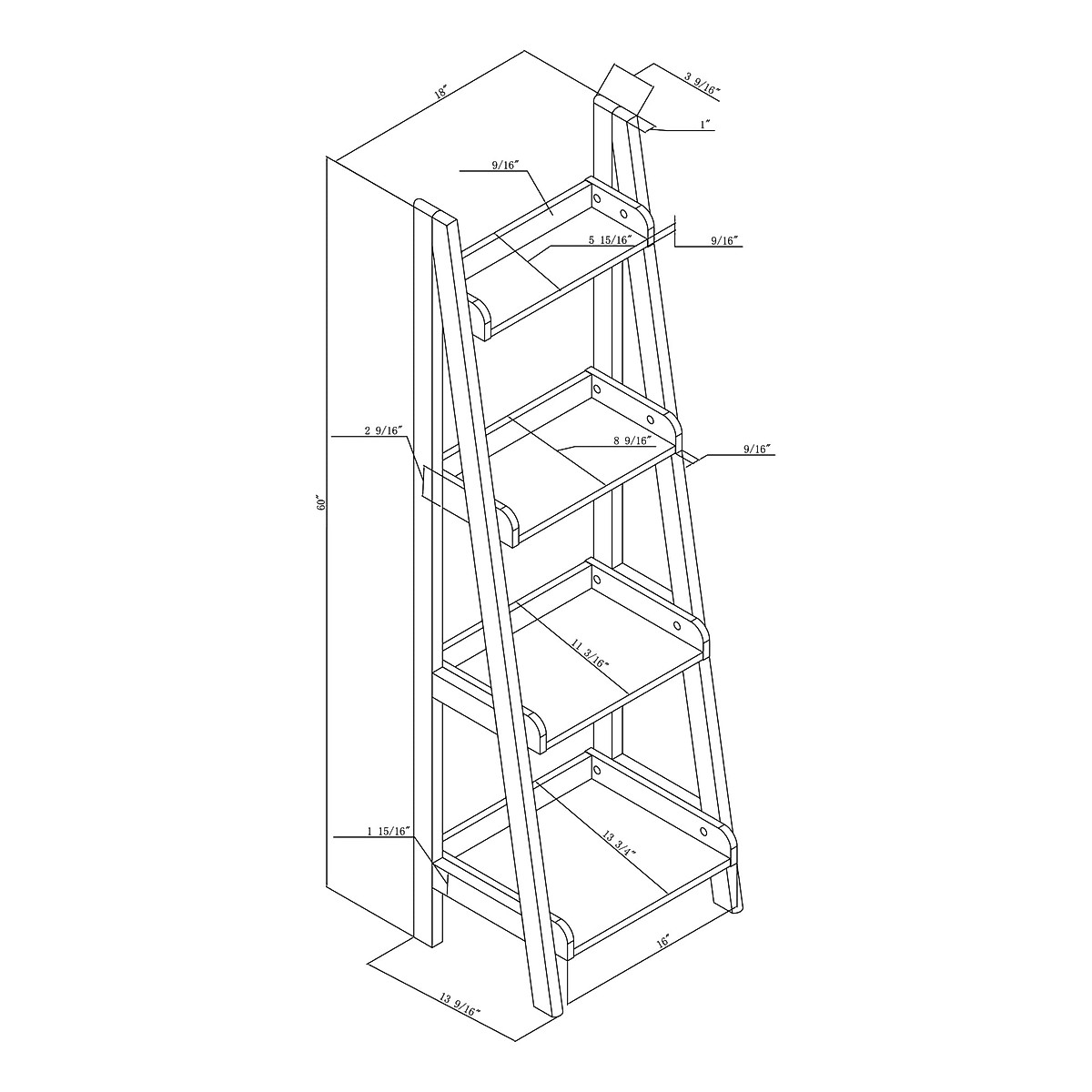 Realspace® 60"H 4-Shelf Narrow Ladder Bookcase, White