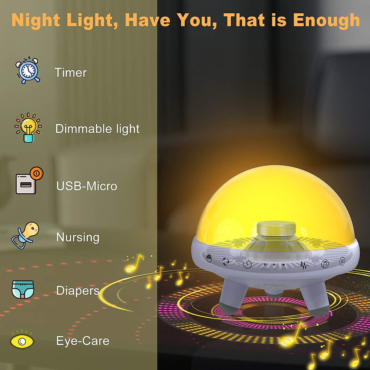 YACHANCE Night Light for Kids White Noise Sound with Color Changing Dimming Function Baby Night Light Rechargable Touch Control 31 Nice Sounds,3 Night Modes,7 Color and 256 RGB,...Purple