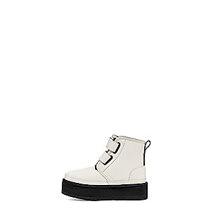 UGG Unisex-Child Neumel Platform Leather Boot, White, 2 Little Kid