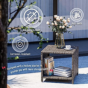 Pamapic 5 Pieces Wicker Patio Furniture Set Outdoor Patio Chairs with Ottomans Conversation Furniture with coffetable for Poorside Garden Balcony(Grey Cushion +Grey Rattan)…