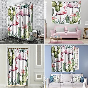 TheBlackSpot Tropical Cactus Flamingo Shower Curtain Sets Succulent Pink Flowers Plant Green Leaf Bath Curtains Christmas Decor Sets Grommet with Hooks 72W × 72H inches