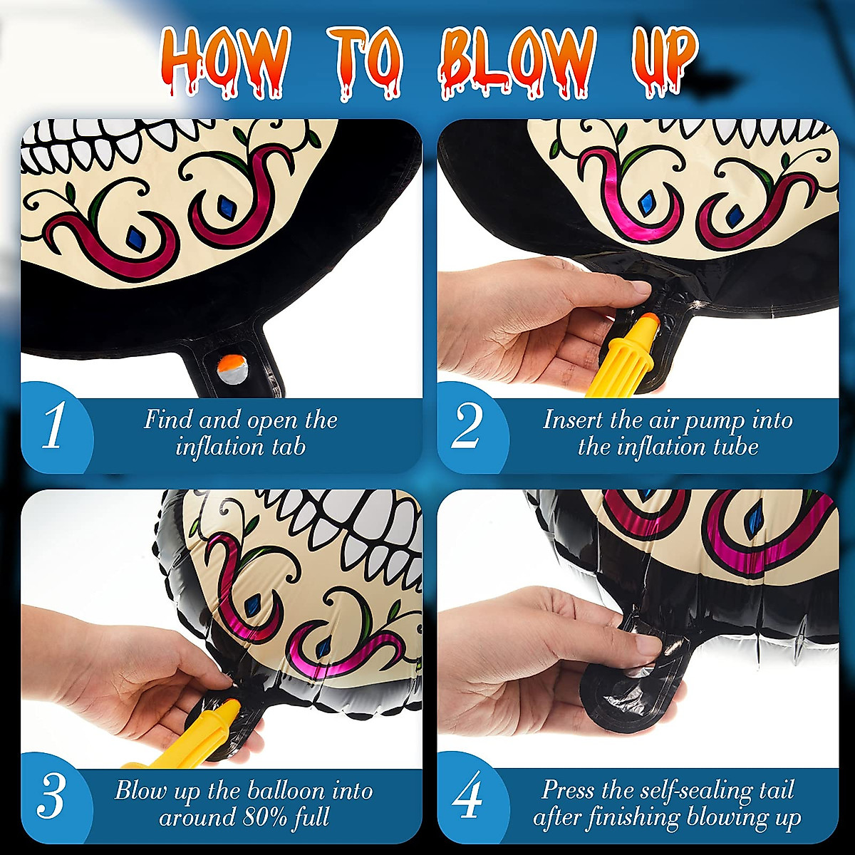 Zomiboo 6 Pieces Day of The Dead Sugar Skull Party Balloons Halloween Skull Balloons Halloween Decoration Balloons for Halloween Sugar Skull Party Decoration, 6 Styles