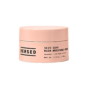Versed Skin Soak Rich Moisture Face Cream - Daily Facial Moisturizer with Squalane Oil, Hyaluronic Acid, Vitamin E + Red Algae - Smooth, Non-Greasy Night Cream for Aging, Dry Skin - Vegan (1.5 oz)