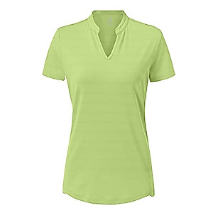BASUDAM Women's Golf Polo Shirts V-Neck Short Sleeve Collarless Tennis Running T-Shirts Quick Dry Light Green XL