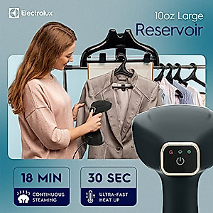 Electrolux Portable Handheld Garment and Fabric Steamer 1500 Watts, Quick Heat Ceramic Plate Steam Nozzle, 2 in 1 Fabric Wrinkle Remover and Clothing Iron, with Fabric, Lint Brush, and Steam Nozzle