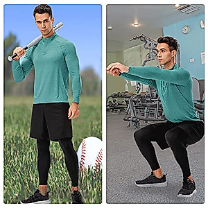 WRAGCFM Men's 1/4 Zip Pullover,Dry Fit Long Sleeve Workout Shirts for Men Running Athletic Active Quarter Zipper Pullovers T Shirts Sports Gym Long Sleeved Tops (Green,S)