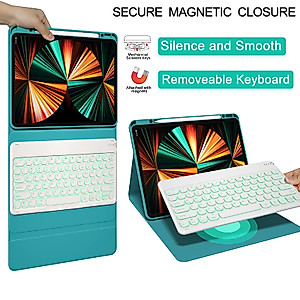 BLUTLOTUS Keyboard Case for iPad Air 13 2024, ipad Pro 12.9 inch 2022/2021/2020 (6th/5th/4th Gen),Smart Folio Tablet Cover with Pencil Holder, 7 Color Backlit Detachable Wireless Keyboard-Teal