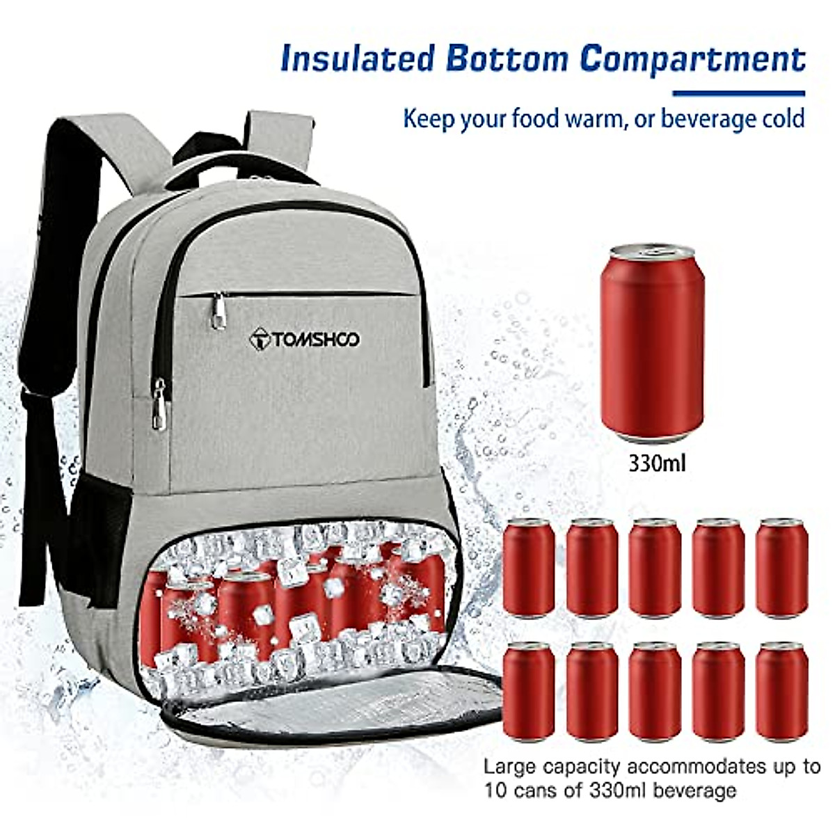 TOMSHOO Lunch Backpack for Men Women, Insulated Cooler Backpack Lunch Bag 15.6 inch Laptop Backpack Reusable Water Resistant for Work Beach Camping Picnics Hiking Travel