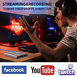 MYPIN 4K 60fps Audio Video HDMI Game Capture, Live Gamer Portable Pass-Through 4K Full HD 1080P 60fps USB3.0 Capture Card Ultra Low Latency Record Stream for Xbox, PlayStation, Nintendo Switch