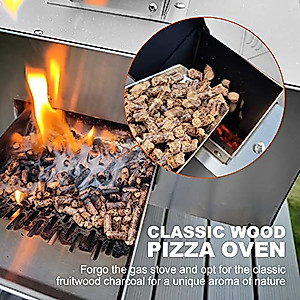 MAGIC FLAME Outdoor Pizza Ovens Wood Pellet Countertop Portable Pizza Oven + Pizza Stone Stainless Steel BBQ Cooking Grill for Backyard Patio Pizza Maker (For 12" Pizza, Stainless Steel)