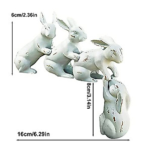JDQTEES Saved by Hare Sculpture,Four Connected White Resin Bunnies Statues, Easter Rabbit Art Garden Sculpture Decor,Garden Resin Crafts Animal Sculpture Decoration(Four Lian Rabbit)