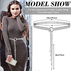 Vabean 2 Pieces Rhinestone Belt for Women Shiny Crystal O-Ring Waist Belts for Dress Diamond Chain Belt for Ladies Dress Gift (Silver)