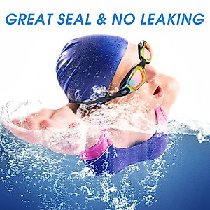 Macarrie 5 Pairs Swimming Goggles Adult Anti Fog Pool Goggles Kids No Leaking Swim Glasses with Ear Plugs Nose Clip(Plain Color)