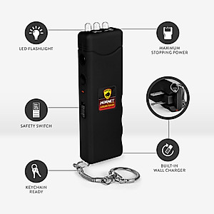 Guard Dog Hornet Micro Stun Gun Keychain - with LED Flashlight, Safety Switch, and Powerful Shock, Heavy Duty Keychain Stun Gun with Bright Flashlight, Built-in Charger, Women Self Defense - Black
