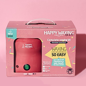 Happy Waxing - Deluxe Premium Home Waxing Kit | Includes the Wax Warmer, Hard Wax Beads - Protective Sheet & Vinyl Gloves - Applicators & Measuring Cups - For Face, Arms, Underarms, Bikini & Legs