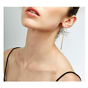 Dcfywl731 Minimal Dainty Gold Plated Dangle Earrings Layered Bar Pendant Neckalce Gold Long Y-Necklace Gold Earrings and Necklaces Set Delicate Lariat Chain Jewelry for Women