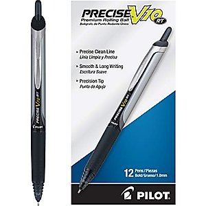 PILOT Precise V10 RT Refillable & Retractable Rolling Ball Pens, Bold Point, Black Ink, 12-Pack (13450)
