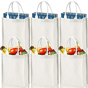 DEAYOU 6 Pack Jute Burlap Tote Bag, Burlap Gift Bag with Handle, Jute Beach Tote Laminated Interior, Reusable Lined Grocery Shopping Bag for Bridesmaid, DIY, Wedding,9.8''x11.8''x3.9'', White