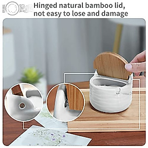 77L Sugar Bowl, Ceramic Sugar Bowl with Sugar Spoon and Bamboo Lid for Home and Kitchen - Modern Design, White, 8.58 FL OZ (254 ML)