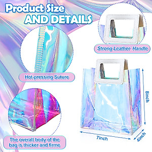 20 Pcs Iridescent Gift Bags Bulk Reusable Holographic Bag Clear PVC Tote Bag with Handles for Women Girl Party Favor (7 x 4 x 8 Inch)