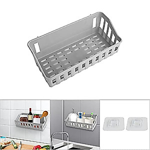 Durable Shower Shelf Basket Sucker Suction Storage Rack Free Hole Kitchen For Bathroom(grey)