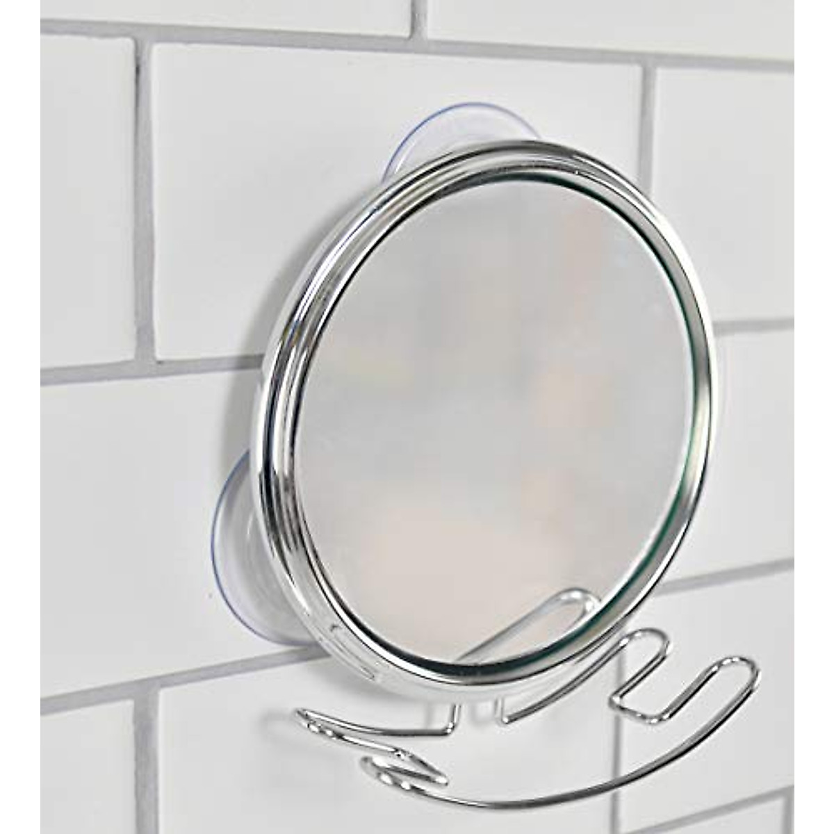 Home-X Small Fogless Suction-Cup Mirror, Shower Mirror, Shaving Mirror with Razor Holder for Shower, 6 ½" L x 6" W x 2 ½" H, Chrome
