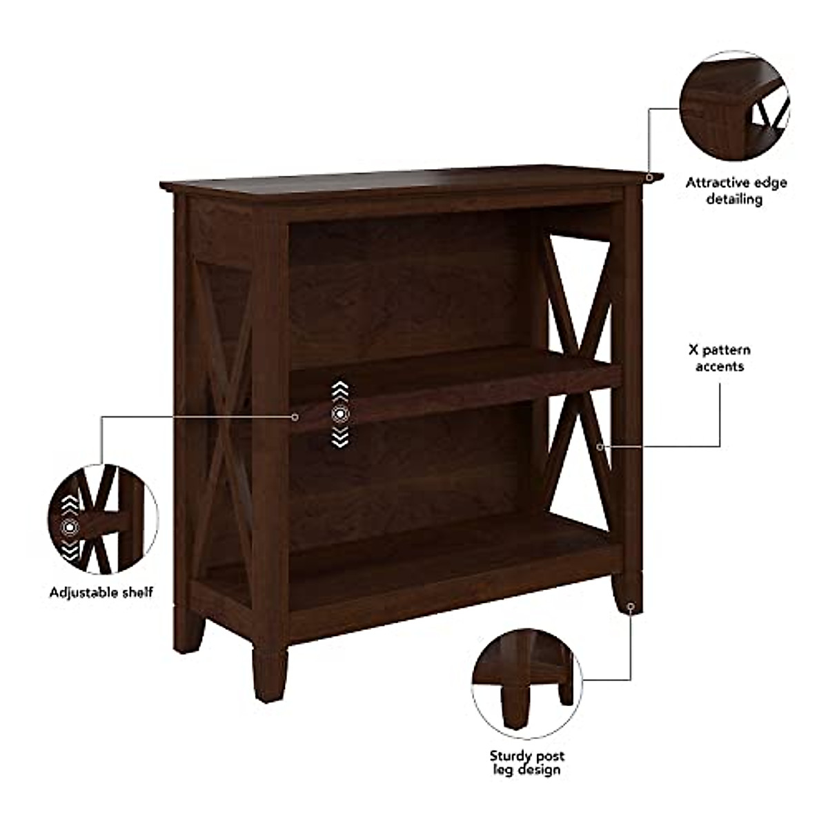 Bush Furniture Key West Small 2 Bookcase in Bing Cherry