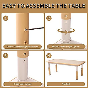MOCUTEEN Kids Table and 4 Chair Set Height Adjustable Toddler Table and Chair Set Graffiti Desktop Max 330lbs Kids Activity Art Table for Daycare Classroom Home Age 2-12 Grain Burlywood