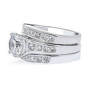 BERRICLE Sterling Silver Solitaire Wedding Engagement Rings 2.7 Carat Round Cubic Zirconia CZ Ring Set for Women, Rhodium Plated Size 7