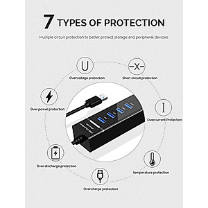 BUZOOLA USB 3.0 Data Hub with 4-Port Individual LED Lit Power Switches Portable USB Port Expander for Laptop and PC, Flash Drive,Mobile HDD,MacBook (Black)